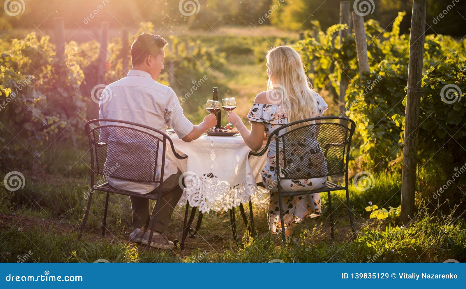 Romantic Dinner with Wine Tasting in a Place at Sunset Stock Image ...