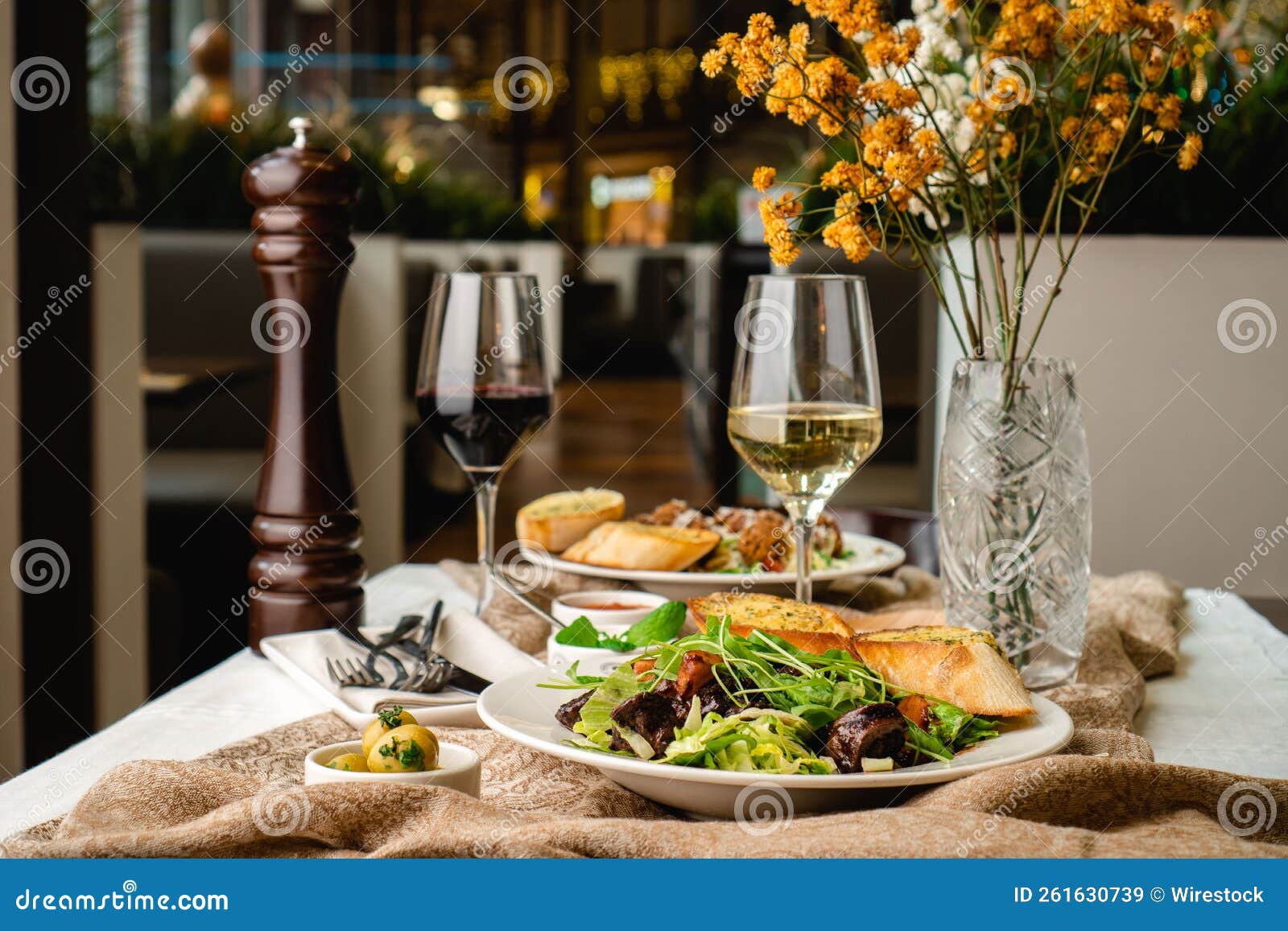 Romantic Display of a Table for a Dinner for Two with Wine and ...