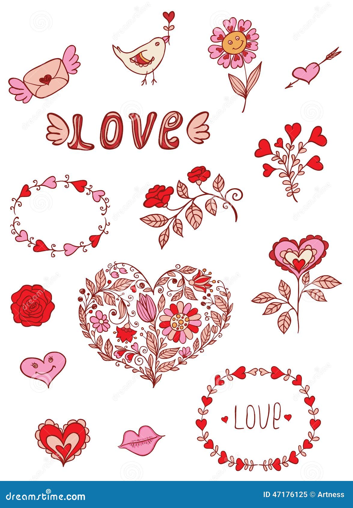 Romantic doodle elements stock vector. Illustration of floral - 47176125