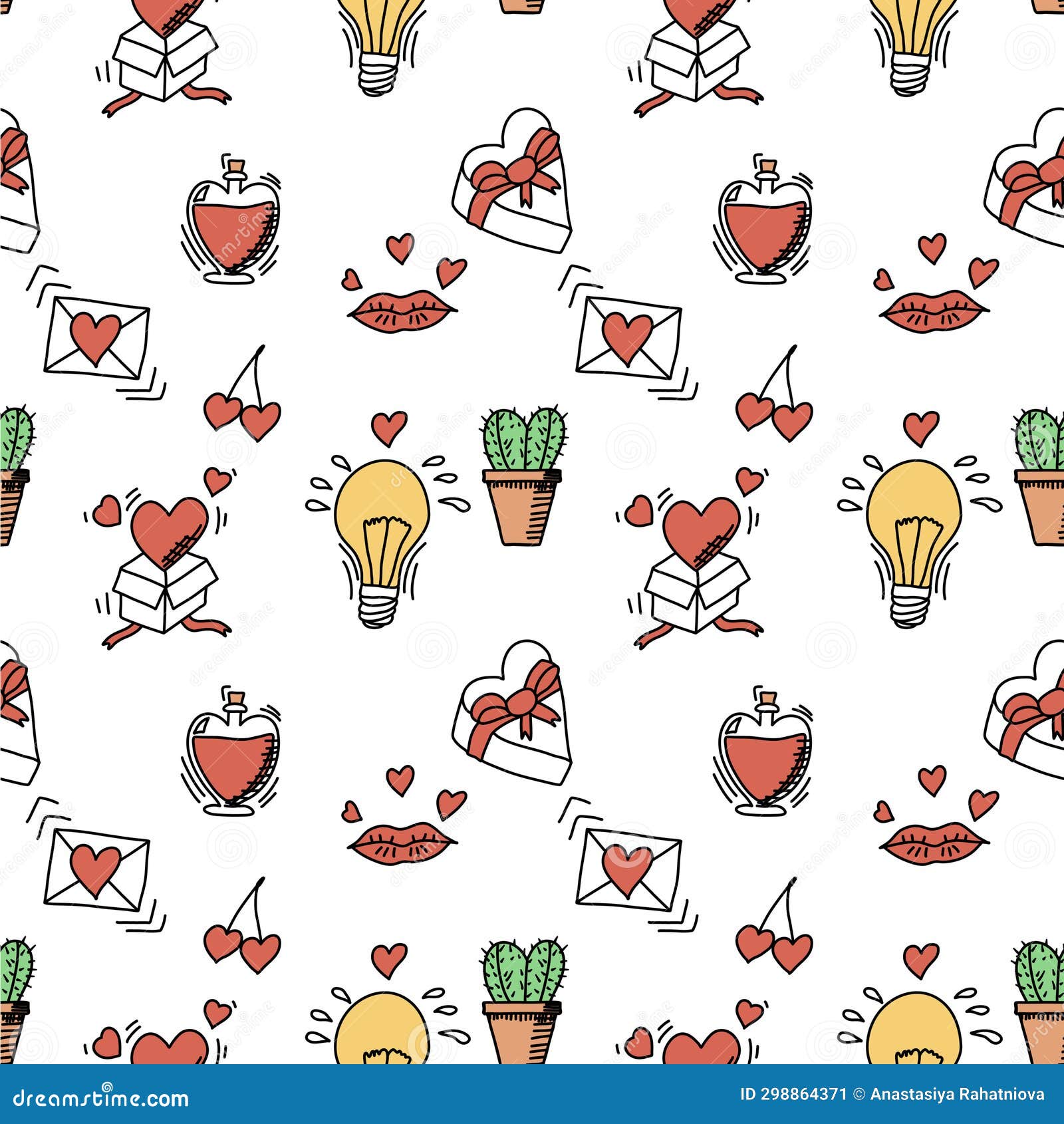 Romantic Doodle Pattern for Valentines Day. Vector Illustration Stock ...