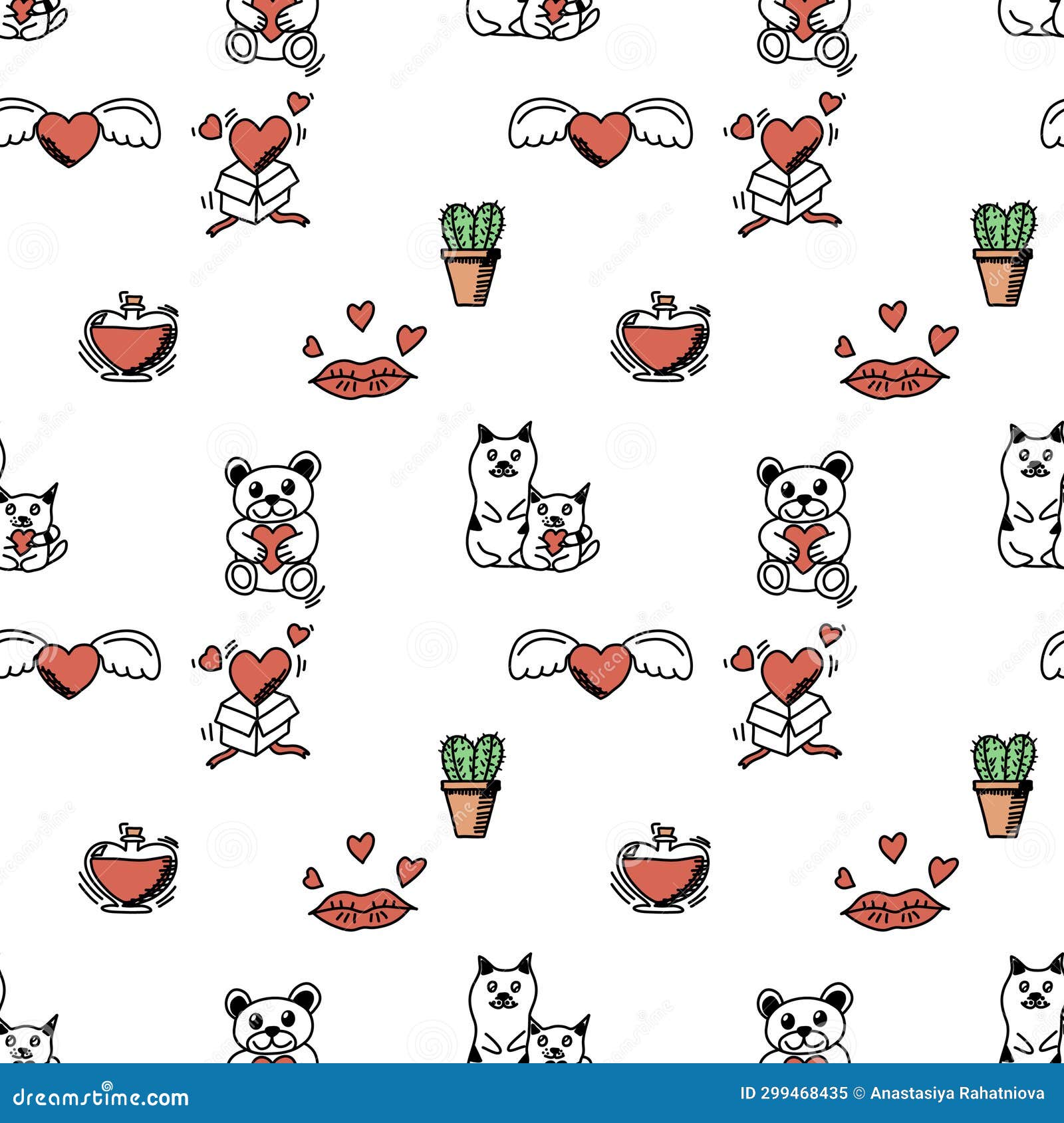 Romantic Doodle Pattern for Valentines Day. Vector Illustration Stock ...