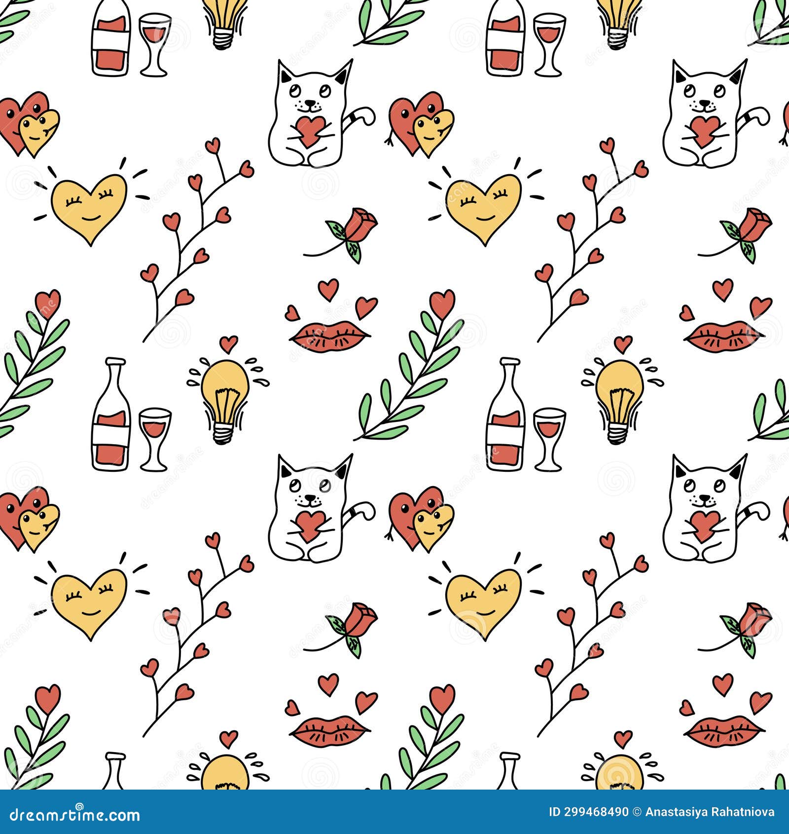 Romantic Doodle Pattern for Valentines Day. Vector Illustration Stock ...