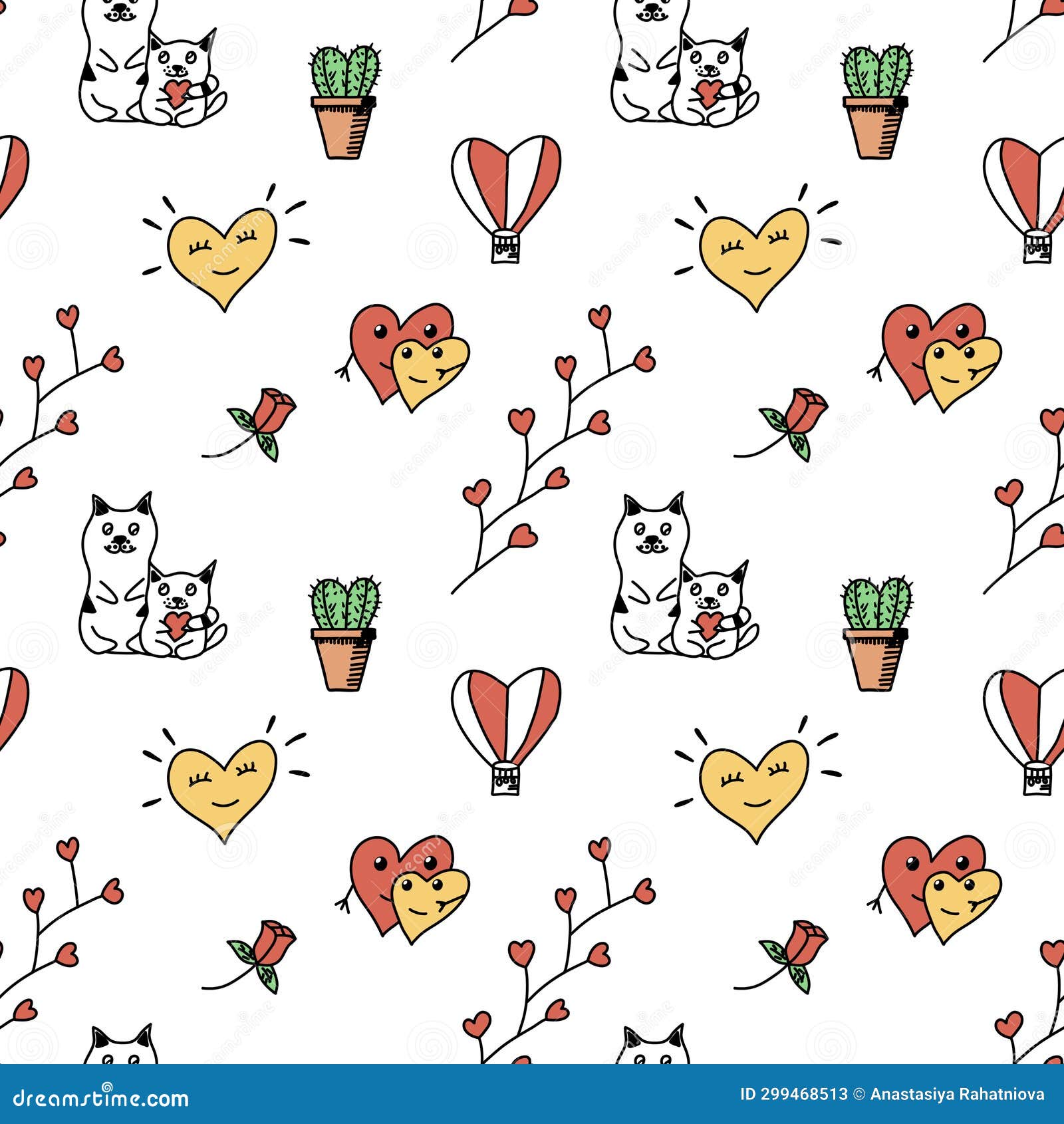 Romantic Doodle Pattern for Valentines Day. Vector Illustration Stock ...