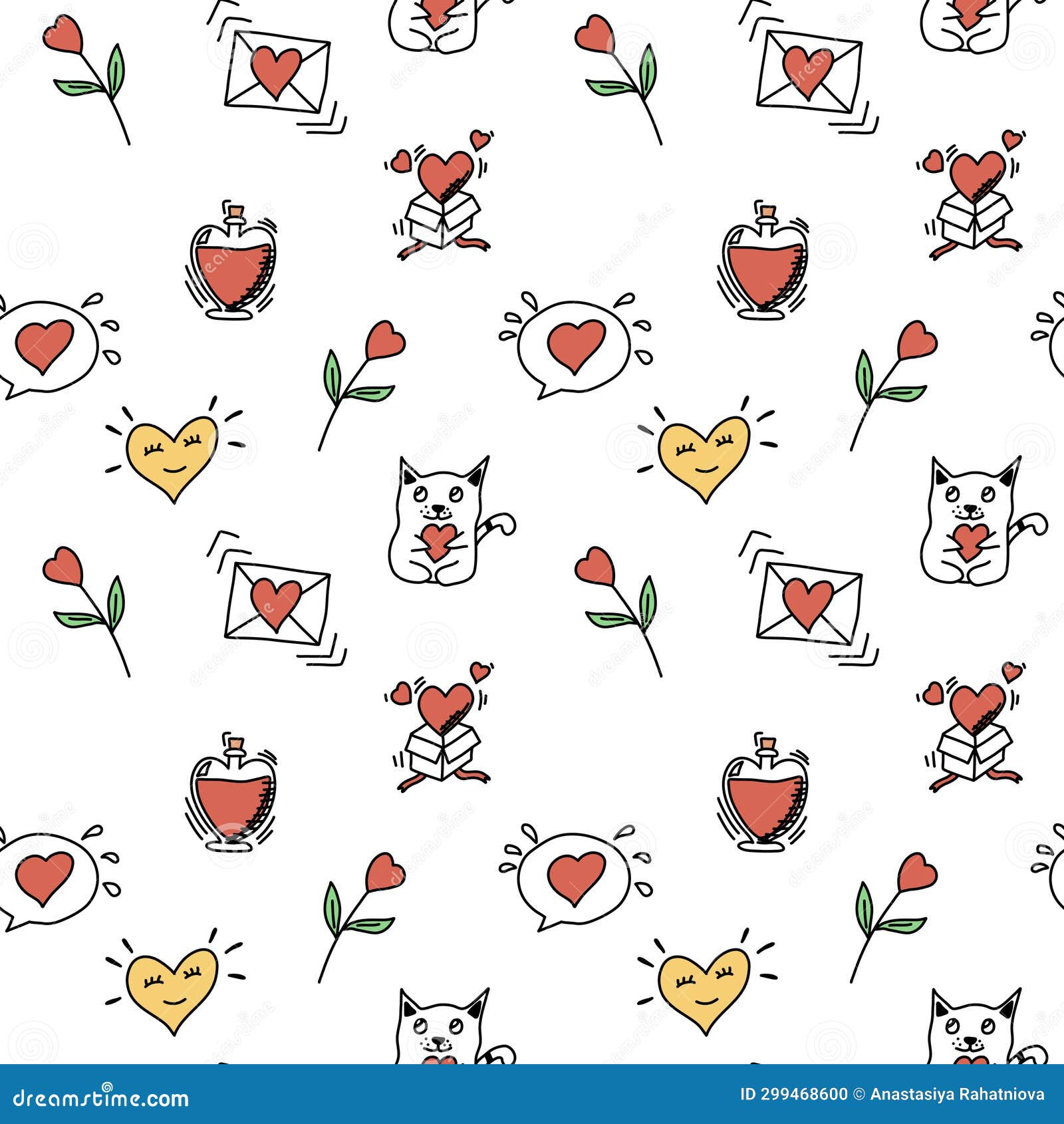 Romantic Doodle Pattern for Valentines Day. Vector Illustration Stock ...
