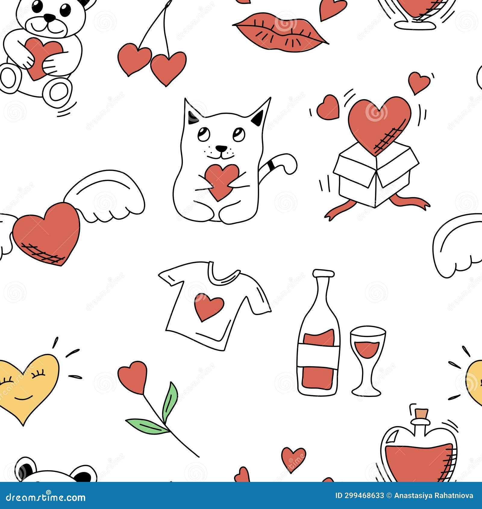 Romantic Doodle Pattern for Valentines Day. Vector Illustration Stock ...