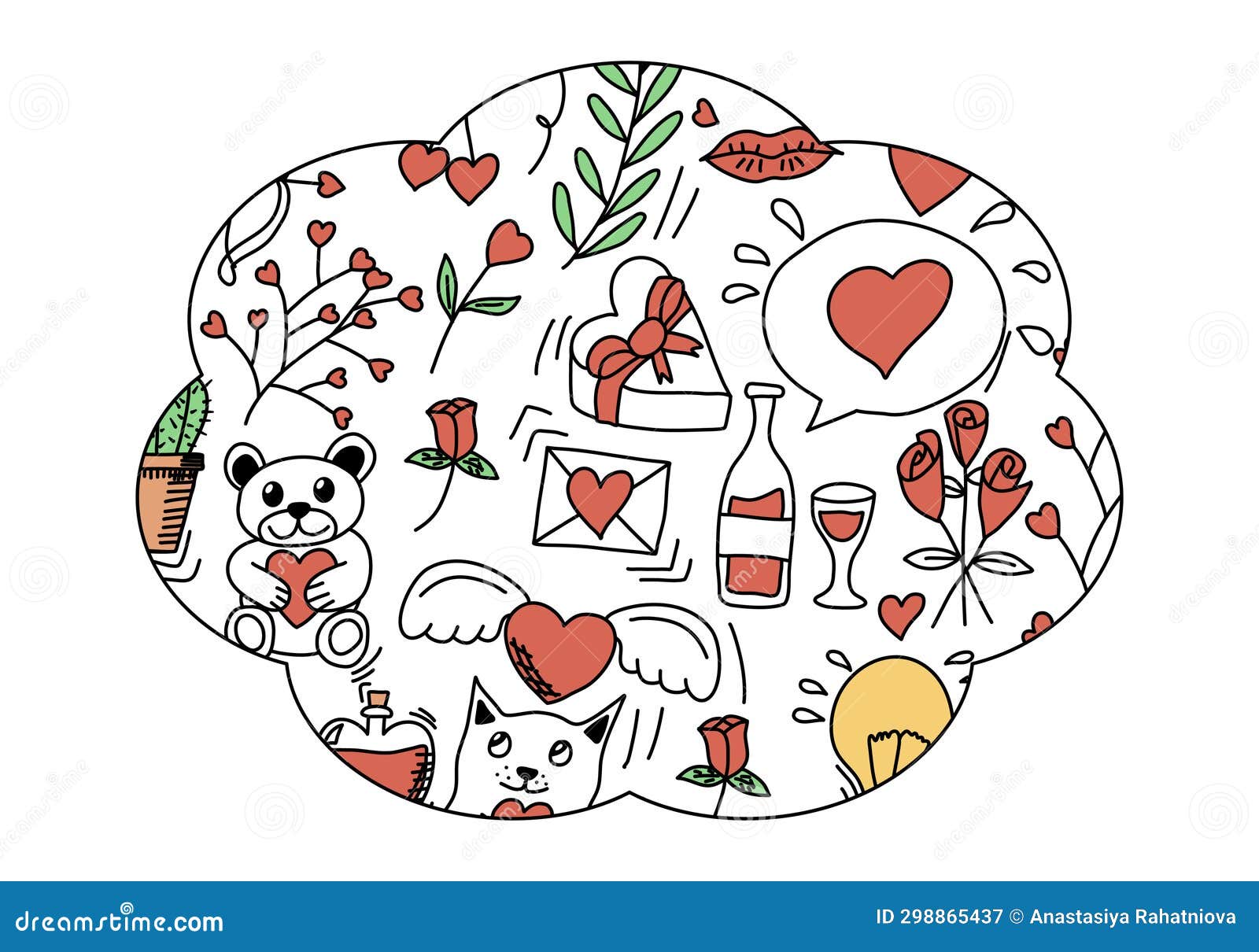 Romantic Doodle for Valentines Day. Vector Illustration, Cloud Form ...