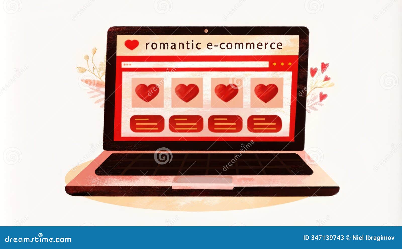 Romantic E-commerce Interface with Heart Icons on Laptop Screen Stock ...