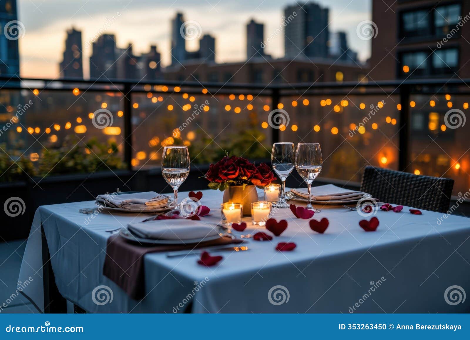 Romantic Evening with Candlelit Dinner on Rooftop Overlooking City ...