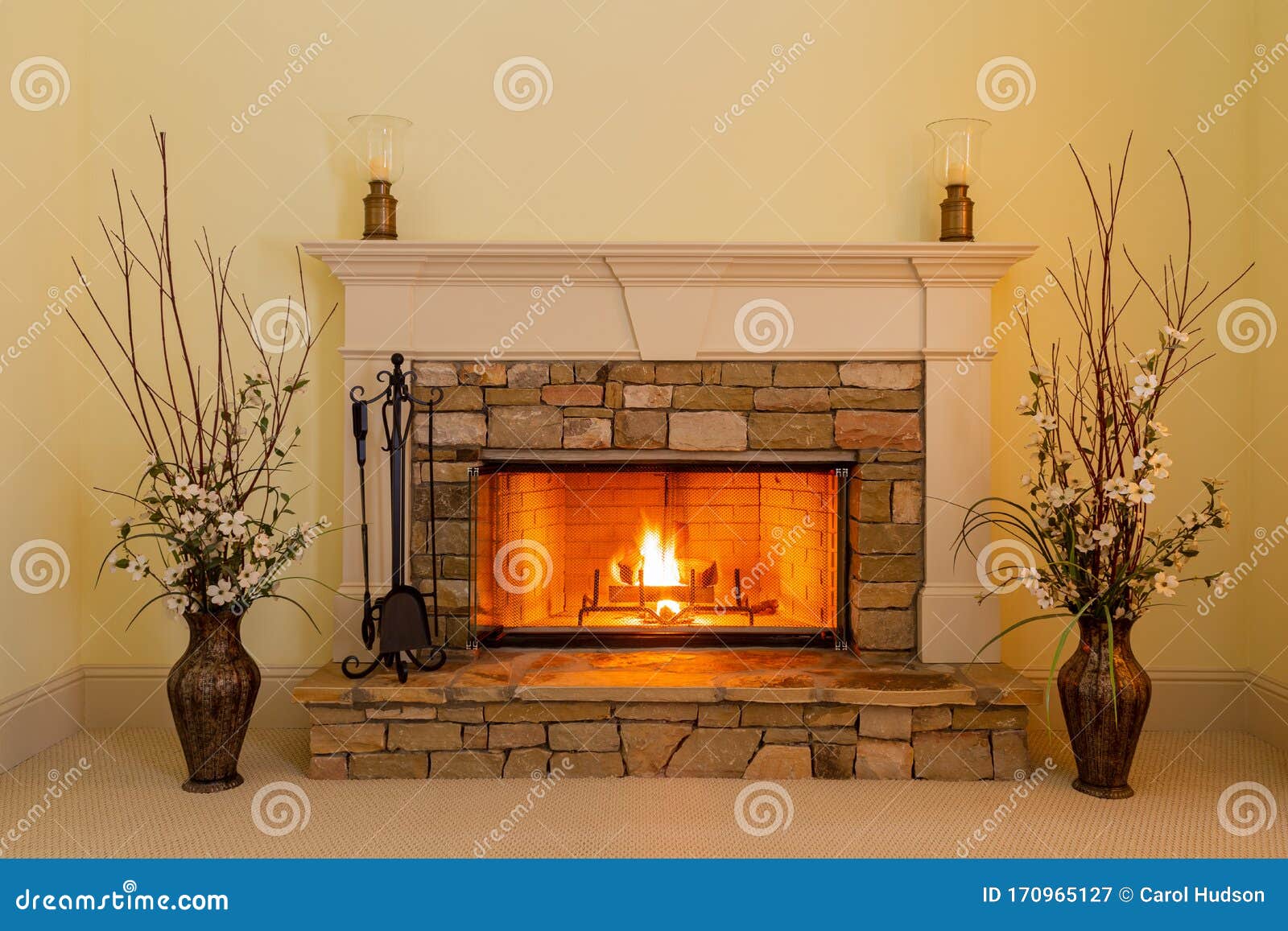 Romantic Evening by a Cozy Fire at Home. Stock Image - Image of hearth ...