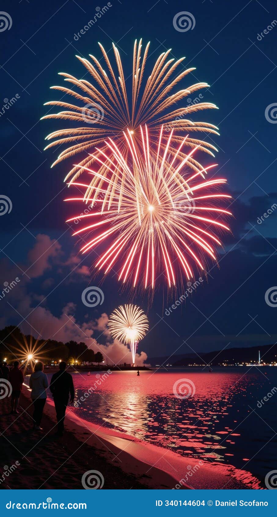 A Romantic Evening with Dazzling Firework Displays Stock Illustration ...