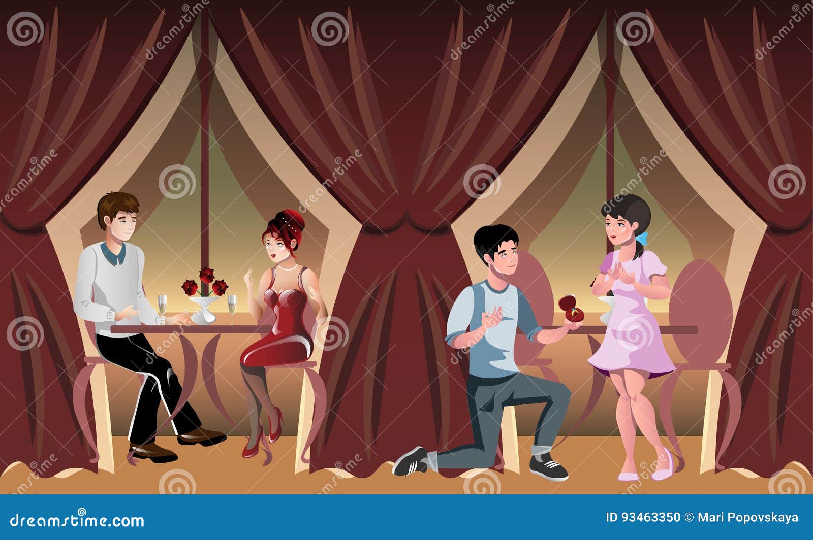 Romantic Evening in a Restaurant or Cafe, Engagement Stock Vector ...
