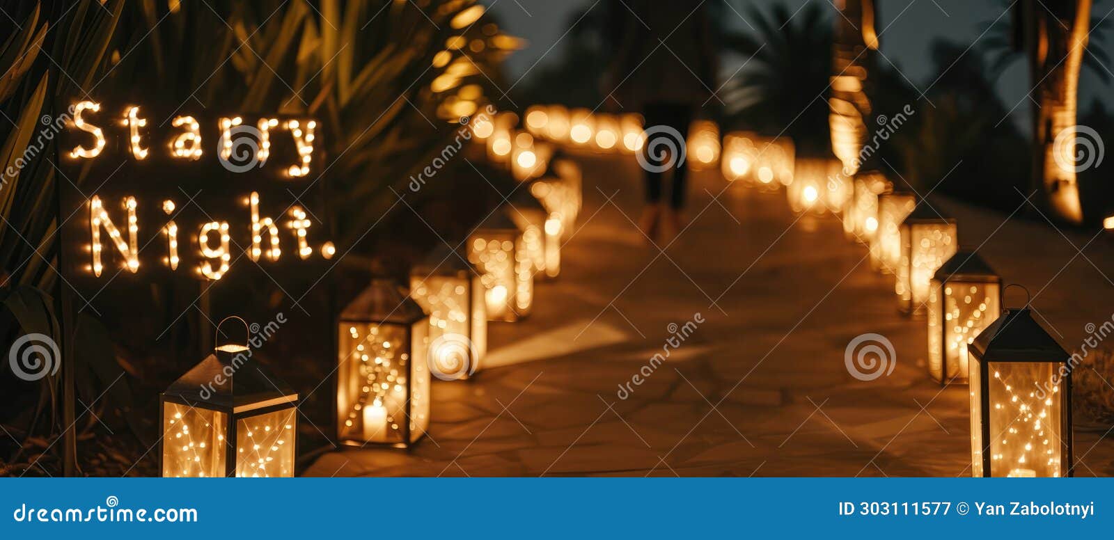 A Romantic Evening Stroll with Illuminated Lanterns Forming the Words ...