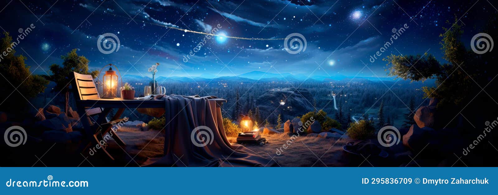 A Romantic Evening Under a Starry Sky with Cozy Blankets. Stock ...