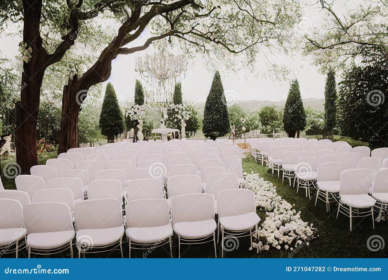 Romantic Event in Nature White Wedding Arch with Chairs and Walkway ...