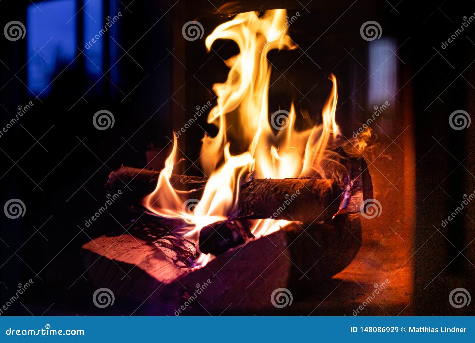 Romantic Fireplace with a Burning Fire Stock Image - Image of dark ...