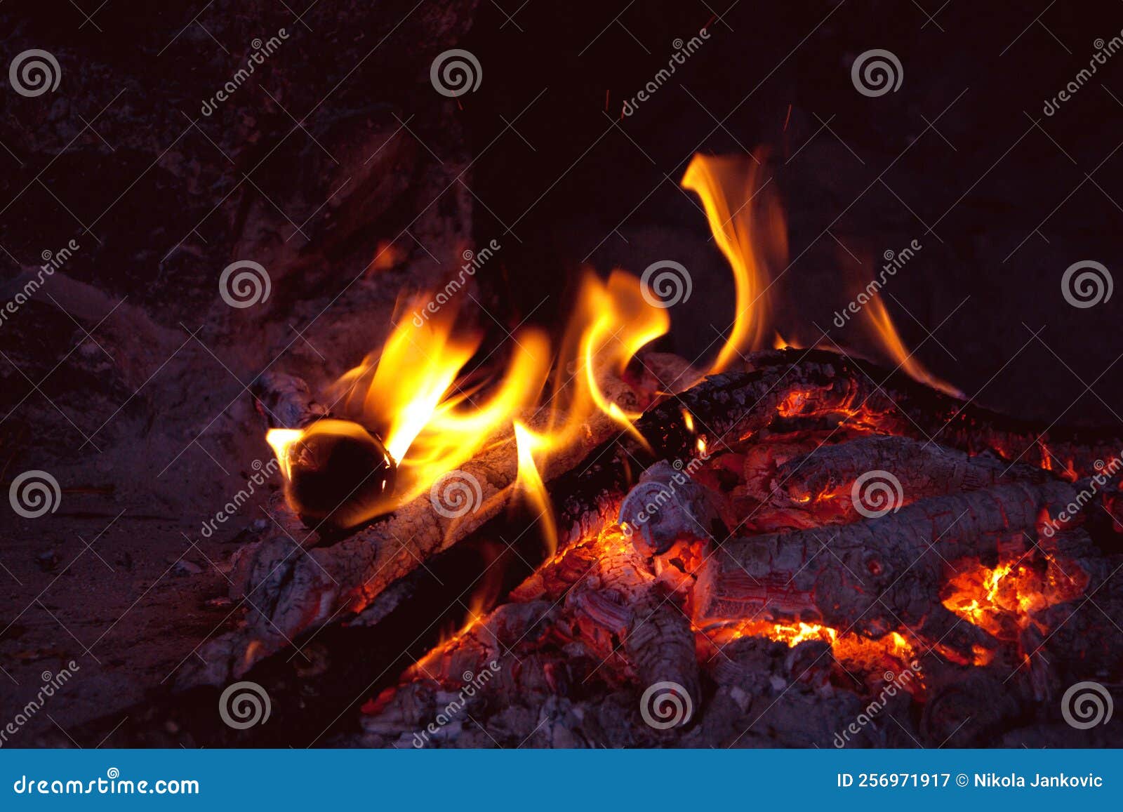 Romantic Fireplace with a Burning Fire. Stock Image - Image of firewood ...