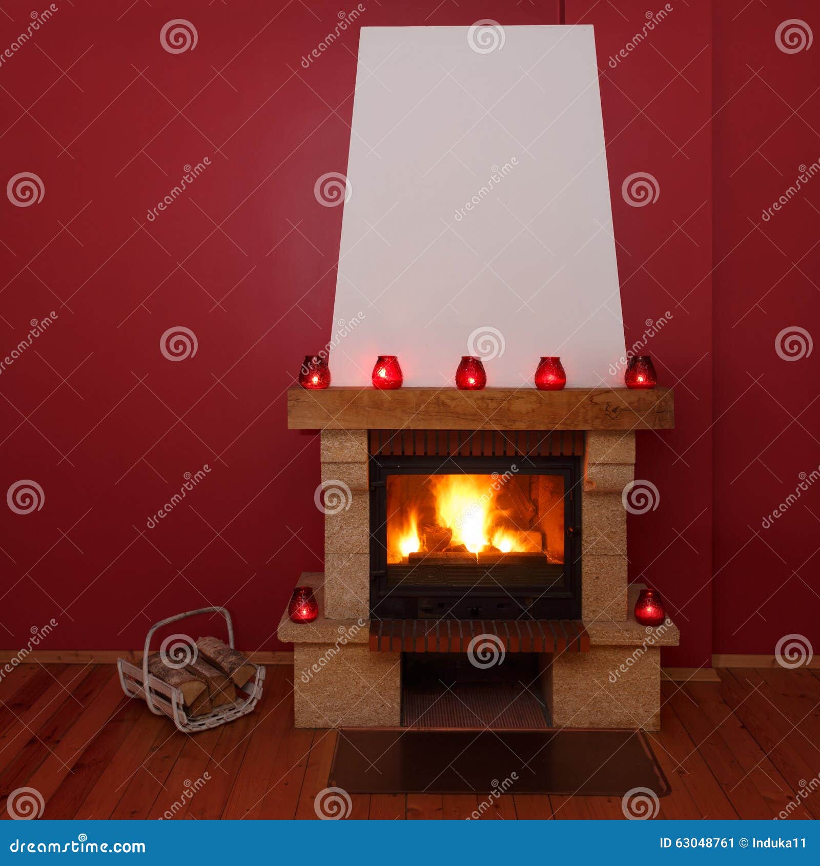 Romantic fireplace at home stock image. Image of warm - 63048761