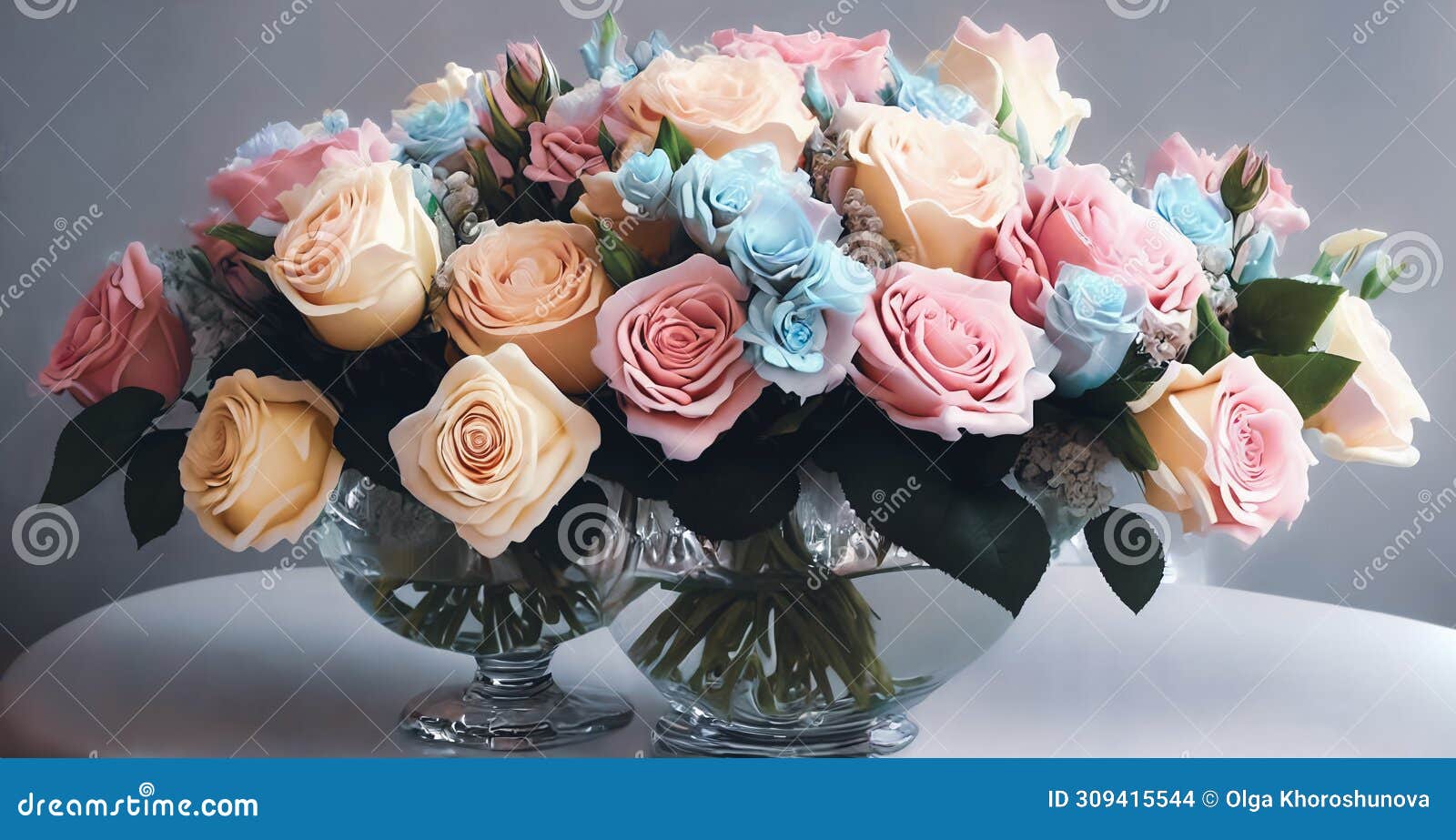 Romantic Floral Arrangement Using Soft Pastel-colored Roses. Panorama ...