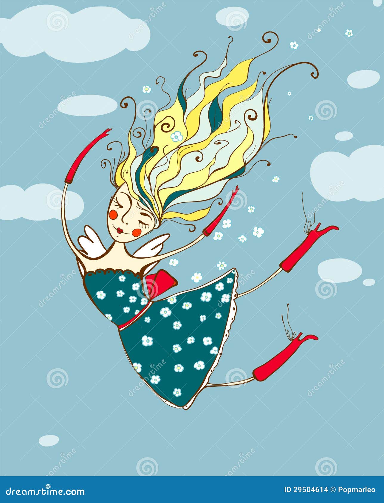 Romantic Flying Beautiful Girl Cartoon Stock Vector - Illustration of ...