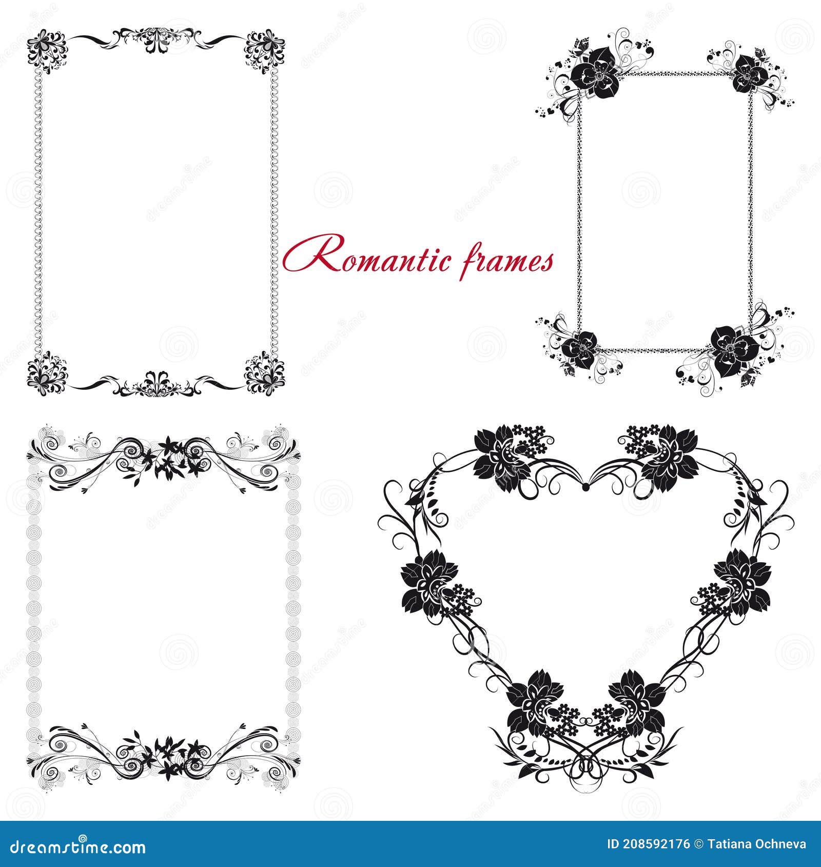 Romantic Frames in Graphic Style with Floral Pattern Stock Vector ...