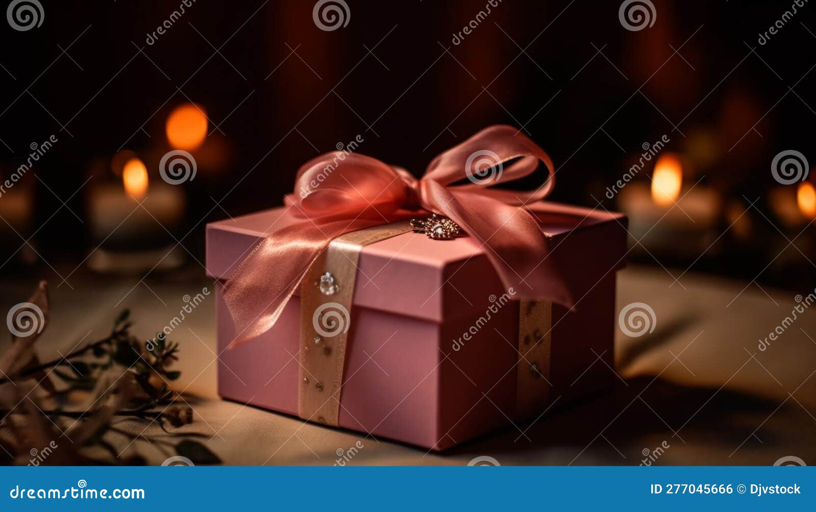Romantic Gift Box Illuminated by Christmas Lights Generated by AI Stock ...