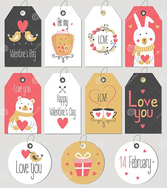 Romantic Gift Tags and Cards. Hand Drawn Design Elements Stock Vector ...