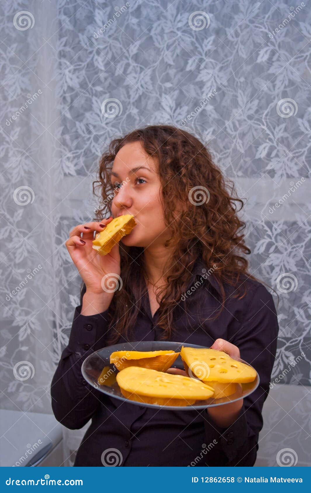 Romantic Girl Eating Cheese Sandwich Stock Photo - Image of person ...