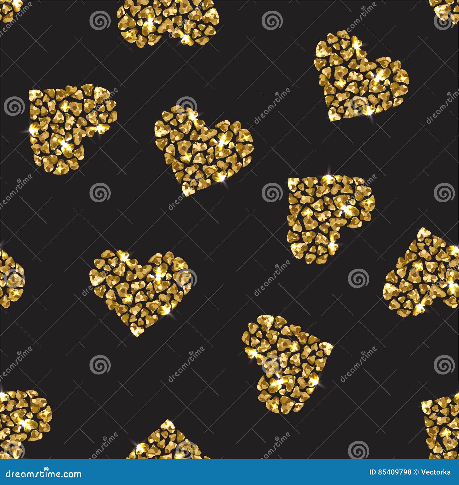 Romantic Gold Seamless Pattern with Hearts. Stock Vector - Illustration ...