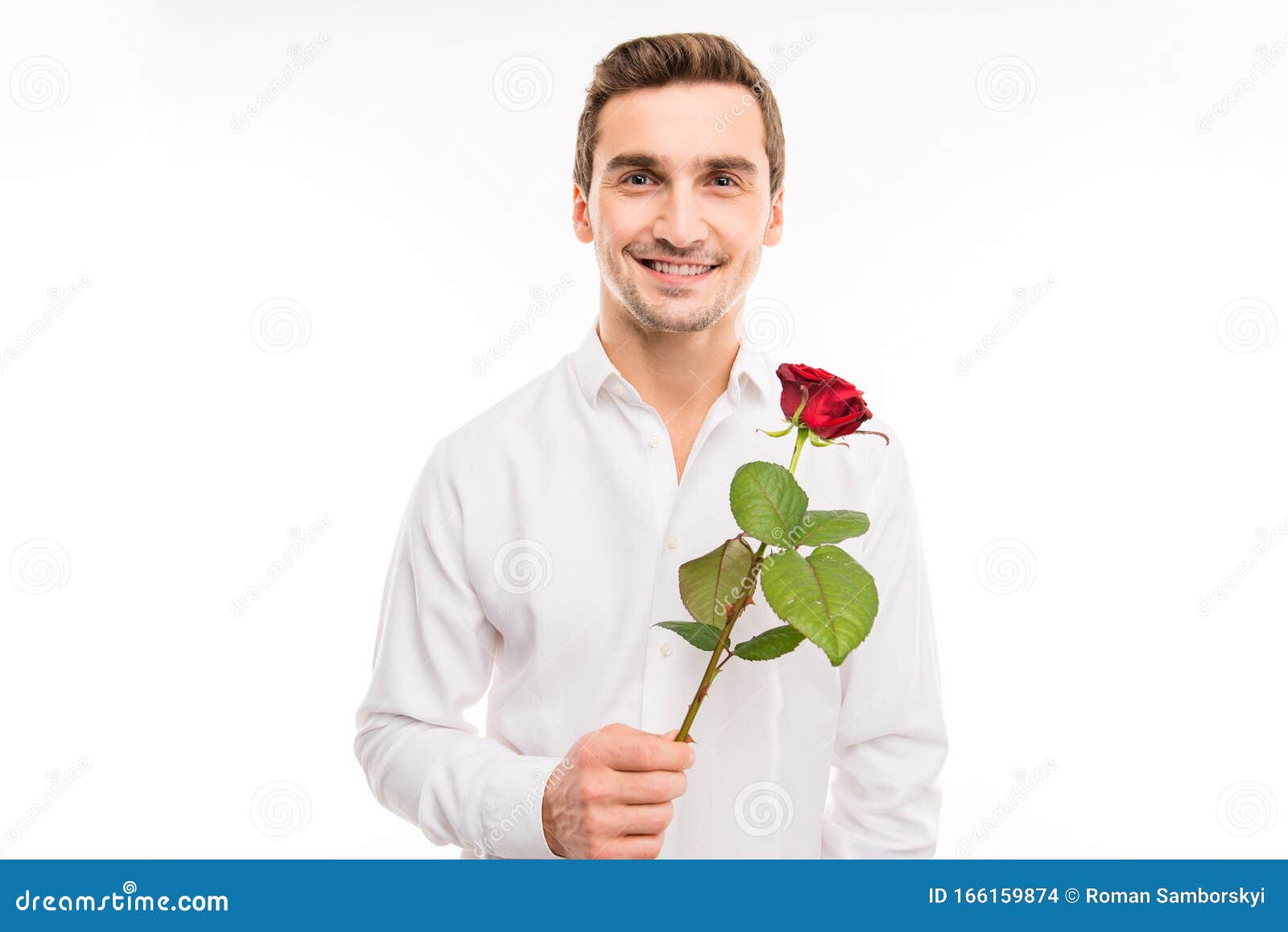 Romantic Handsome Man Holding a Red Rose Stock Photo - Image of ...