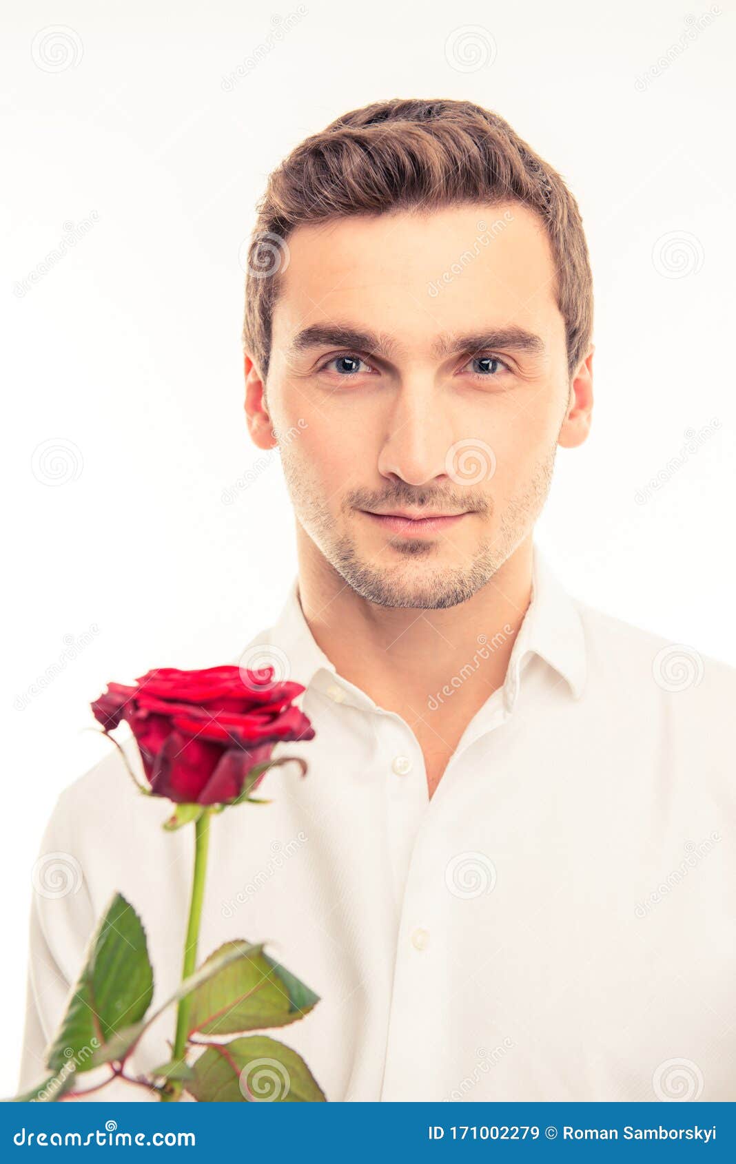 Romantic Handsome Man with a Red Rose Stock Image - Image of lifestyle ...