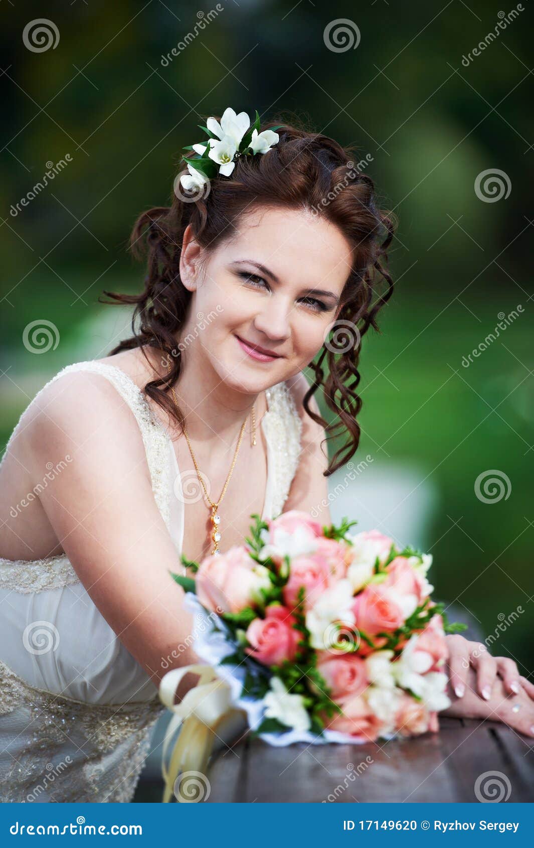 Romantic happy bride stock photo. Image of love, bouquet - 17149620