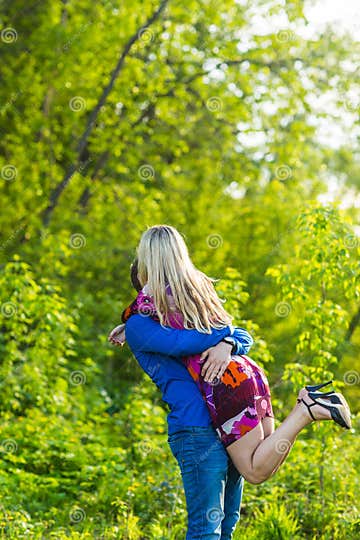 Romantic Happy Couple In Love On Nature Man And Woman Kissing And