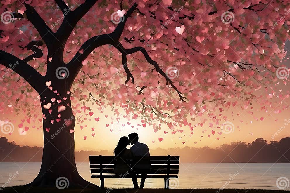 A Romantic and Happy Couple Under a Tree Stock Image - Image of heart ...