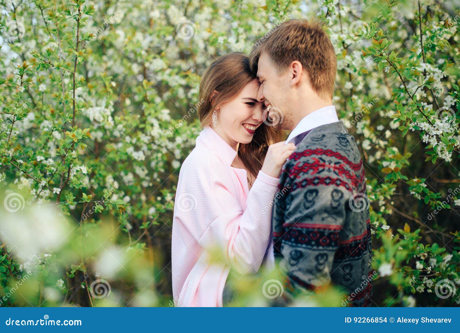 Romantic Happy Loving Couple on Nature in Spring Stock Photo - Image of ...