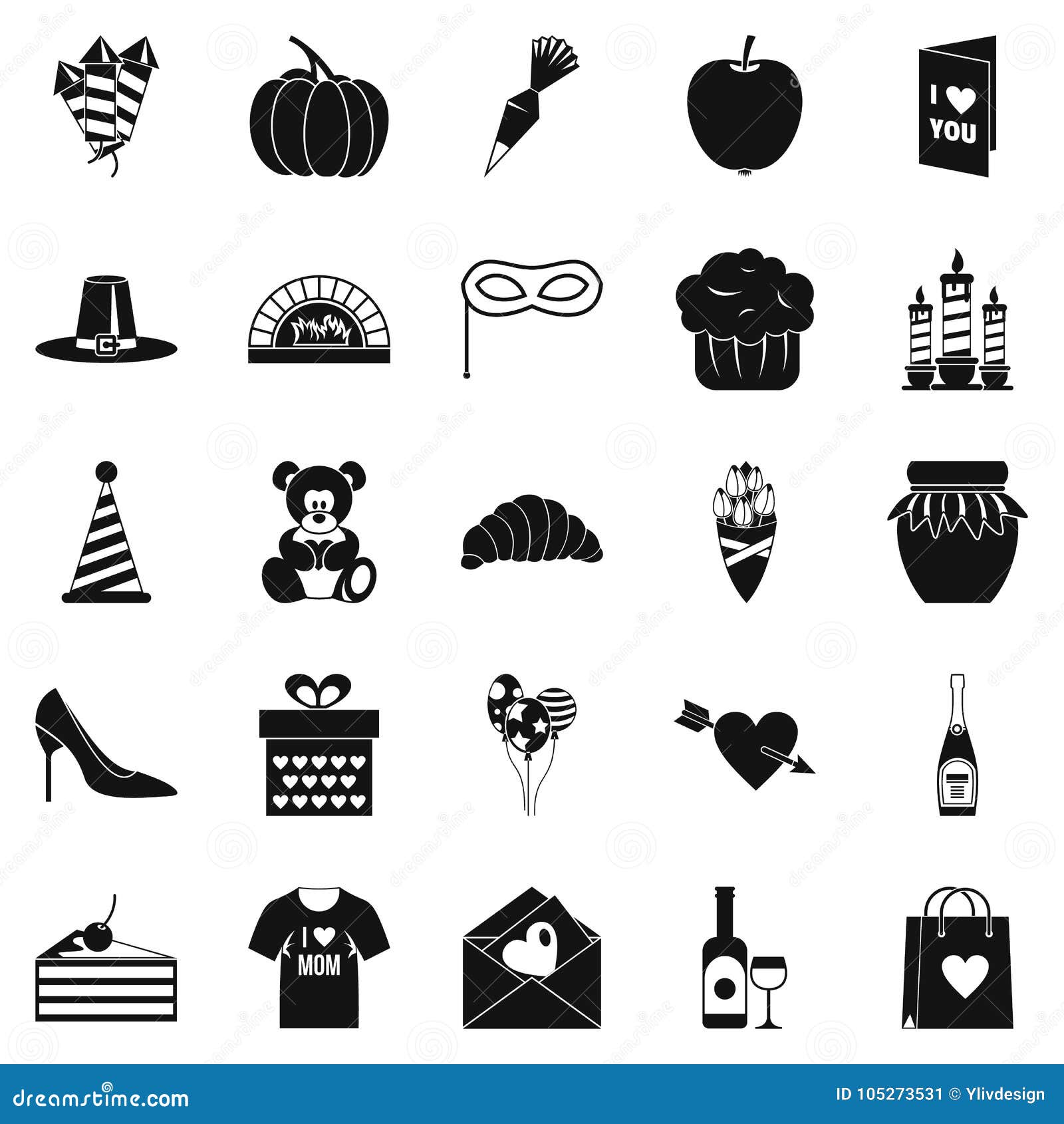 Romantic Icons Set, Simple Style Stock Vector - Illustration of girl ...