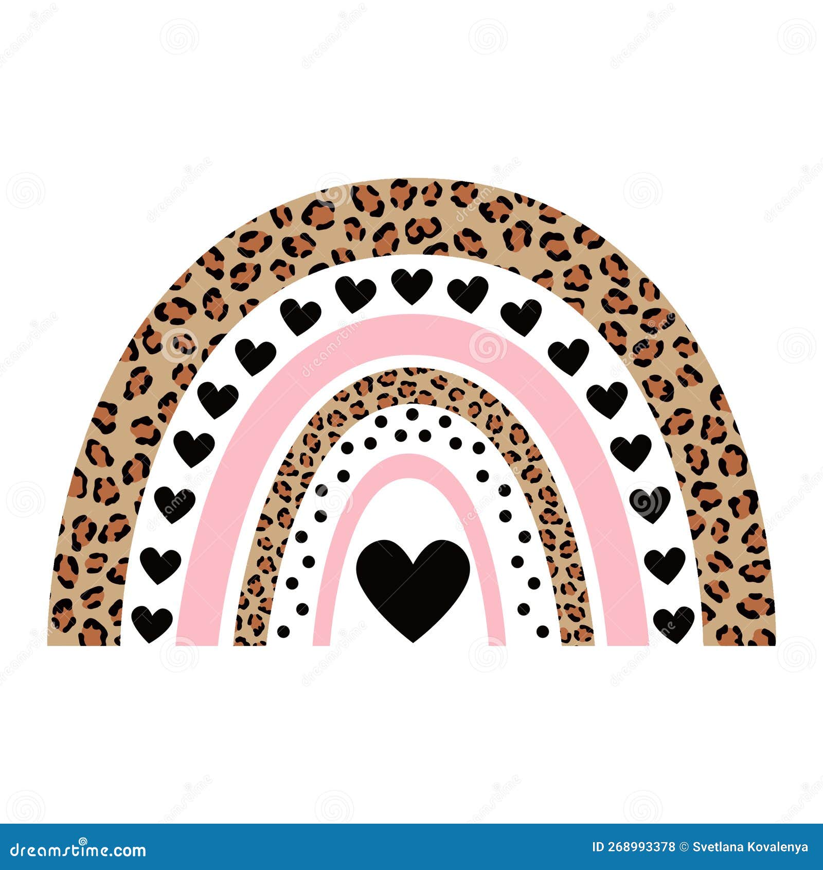 Romantic Illustration with Leopard Rainbow and Hearts Stock ...