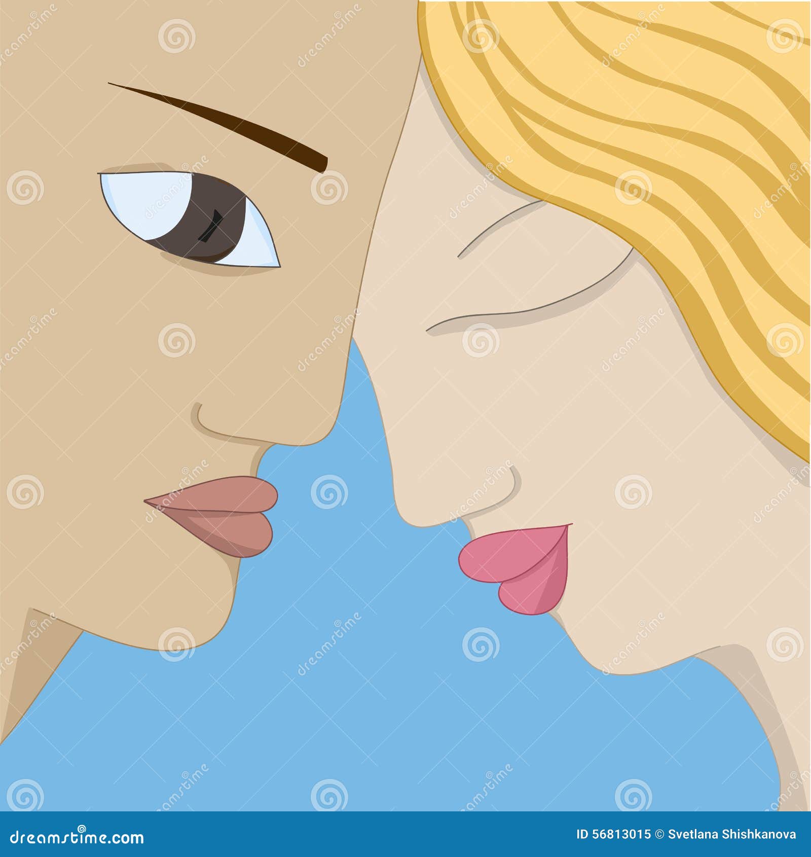 Romantic Illustration of Lovers Faces in Profile Stock Vector ...