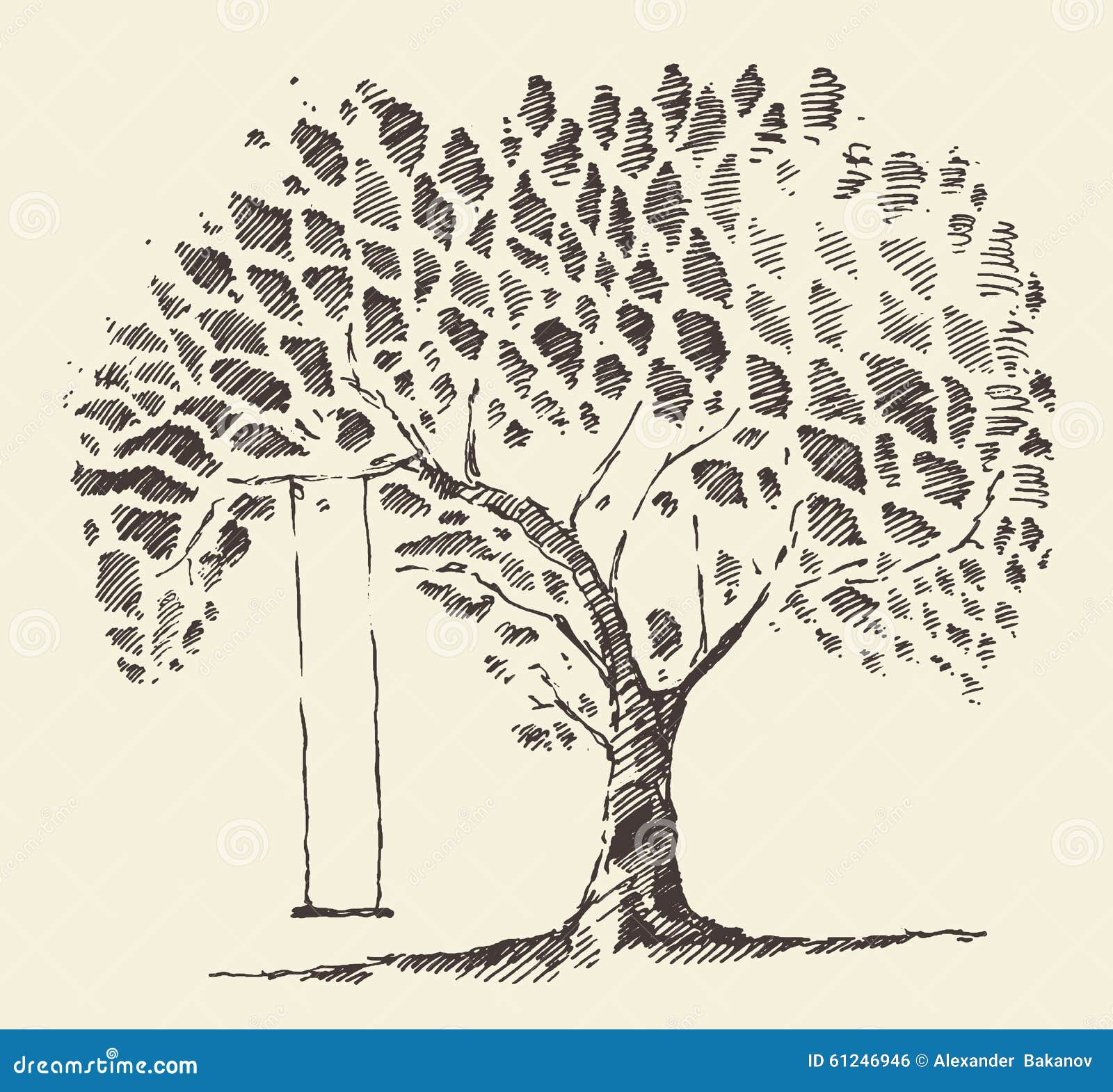 Romantic Illustration Tree Swing Hand Drawn Sketch Stock Vector ...