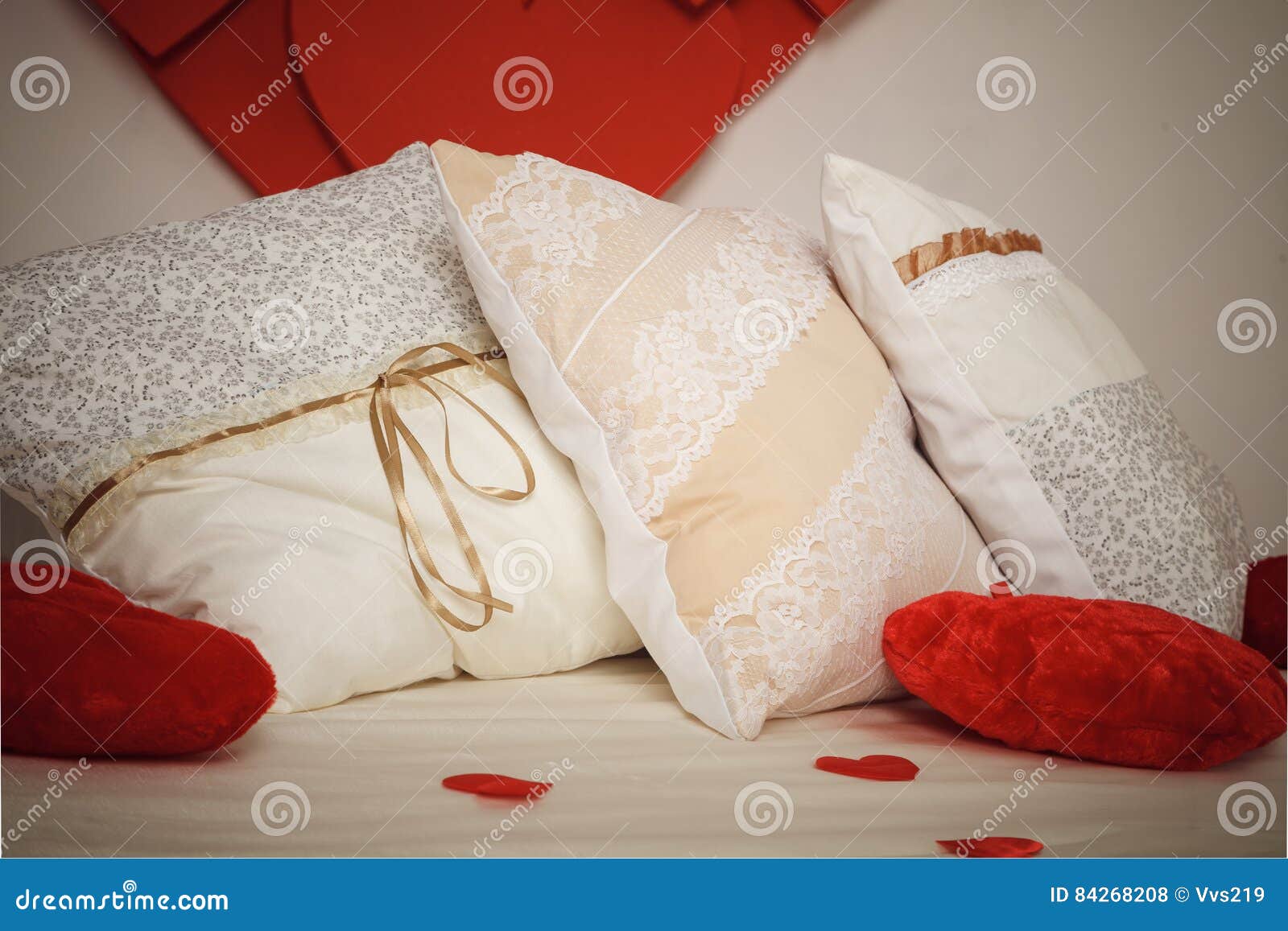 Romantic interior, pillows stock photo. Image of hotel - 84268208