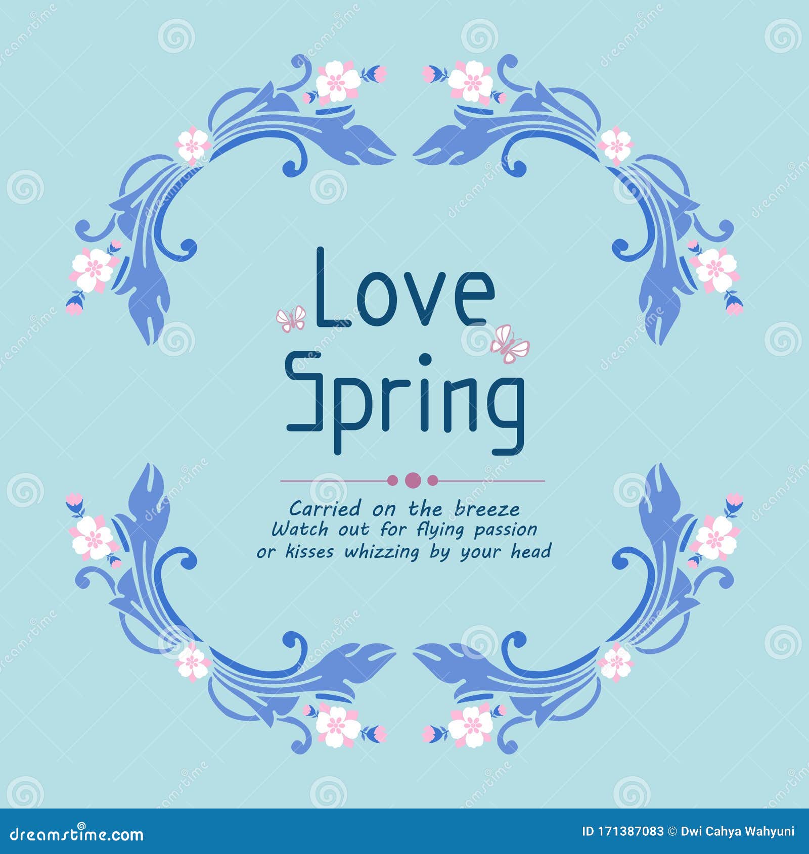 Romantic Invitation Card Design for Love Spring, with Leaf and Wreath ...