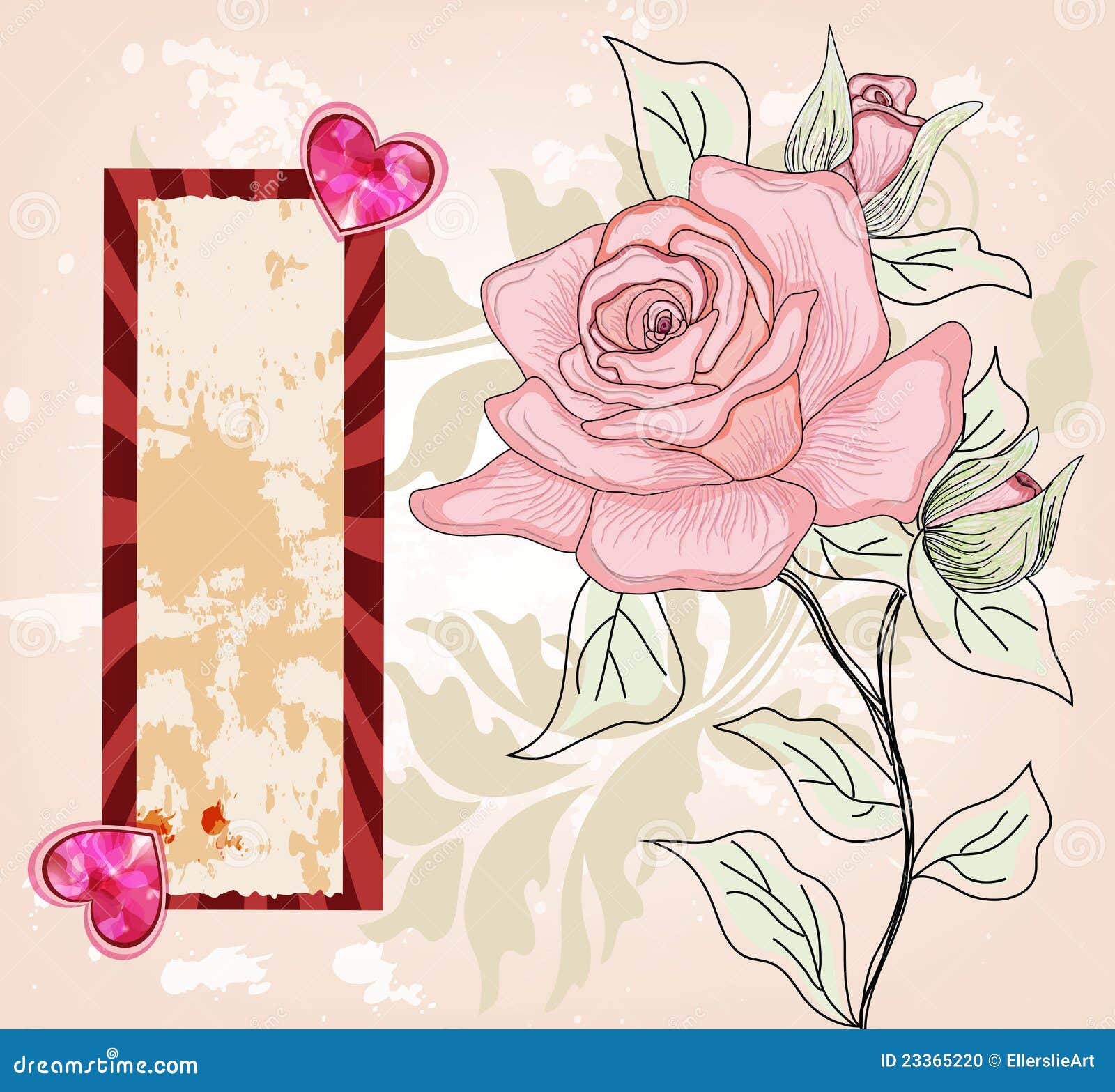 Romantic Invitation Card with Hand Drawn Roses Stock Vector ...
