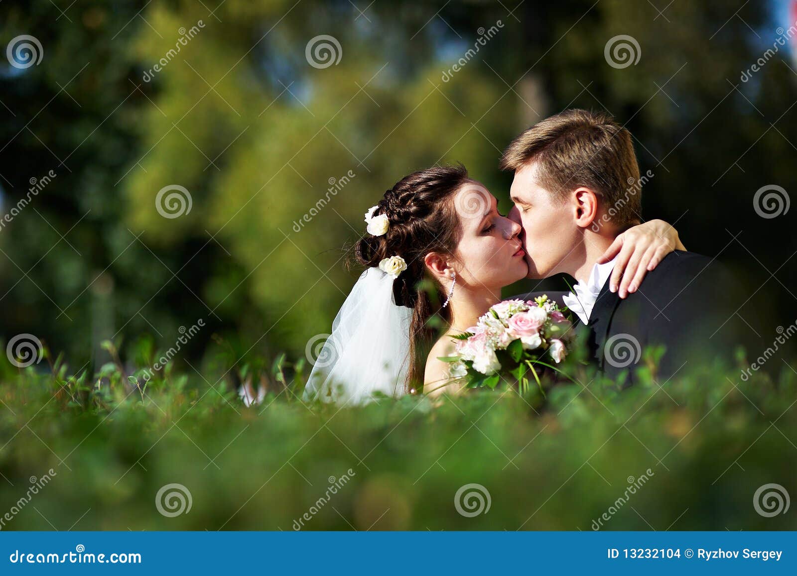 Romantic Kiss the Bride and Groom Stock Photo - Image of marriage ...