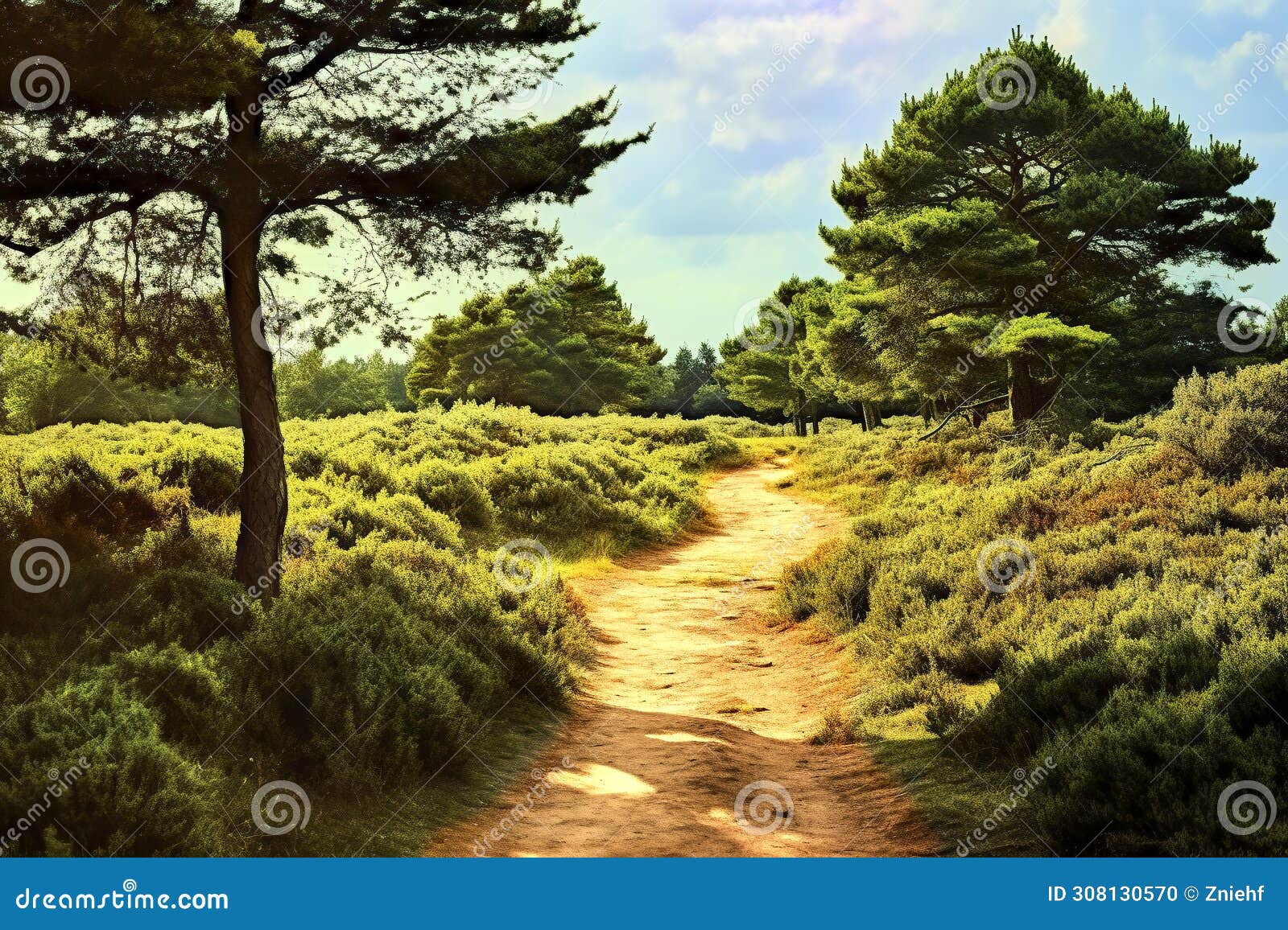 Romantic, Kitschy Heathland with a Sandy Path through the Heather ...