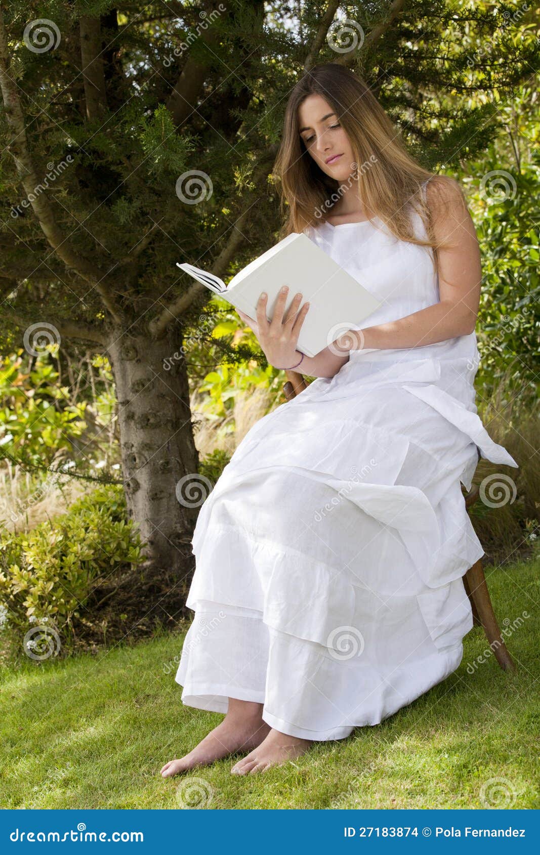 Romantic Lady Reading a Book Sitting Stock Photo - Image of dress ...