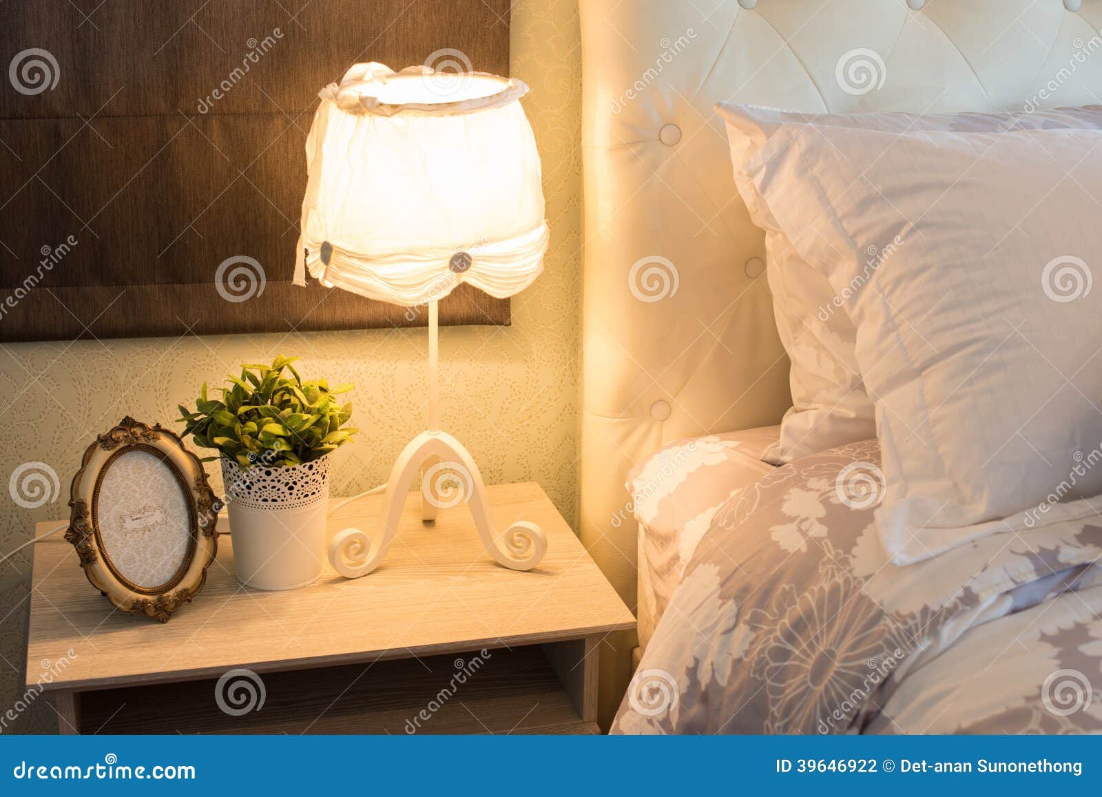 Romantic lamp at the bed stock photo. Image of home, beige - 39646922