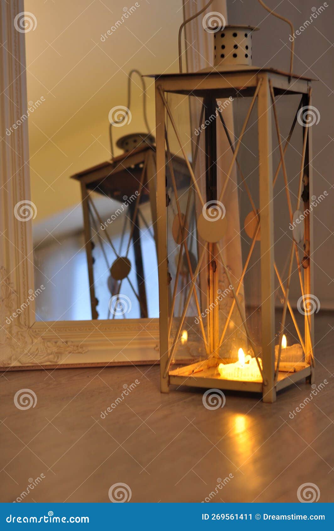 Romantic Lantern Reflection. Decorative Mirror Frame. Relaxing ...
