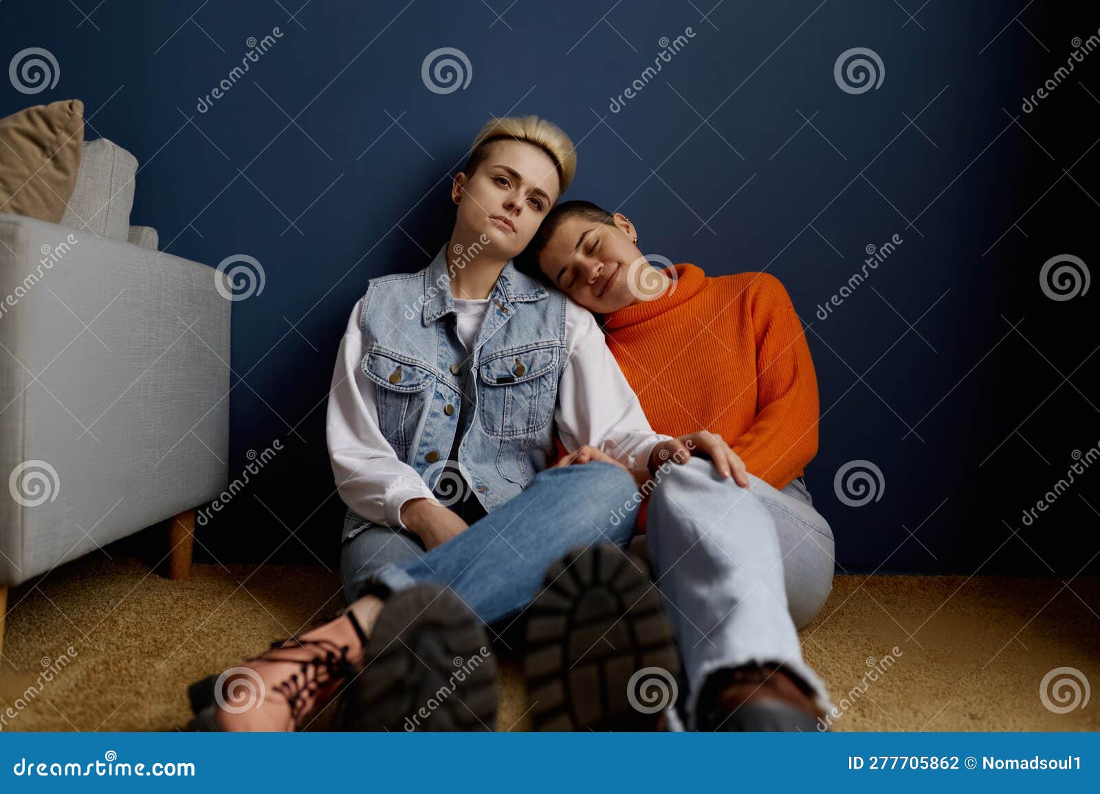 Romantic Lesbian Couple Enjoying Calm And Happiness Moments Together