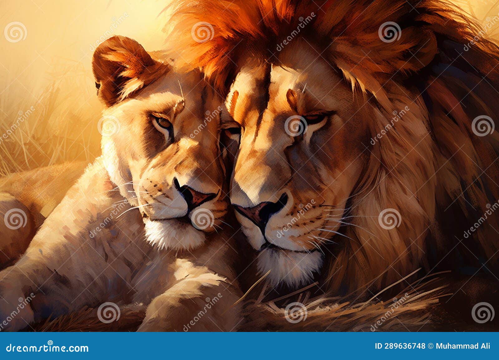 Romantic Lions in Affectionate Embrace. Generative AI Stock ...