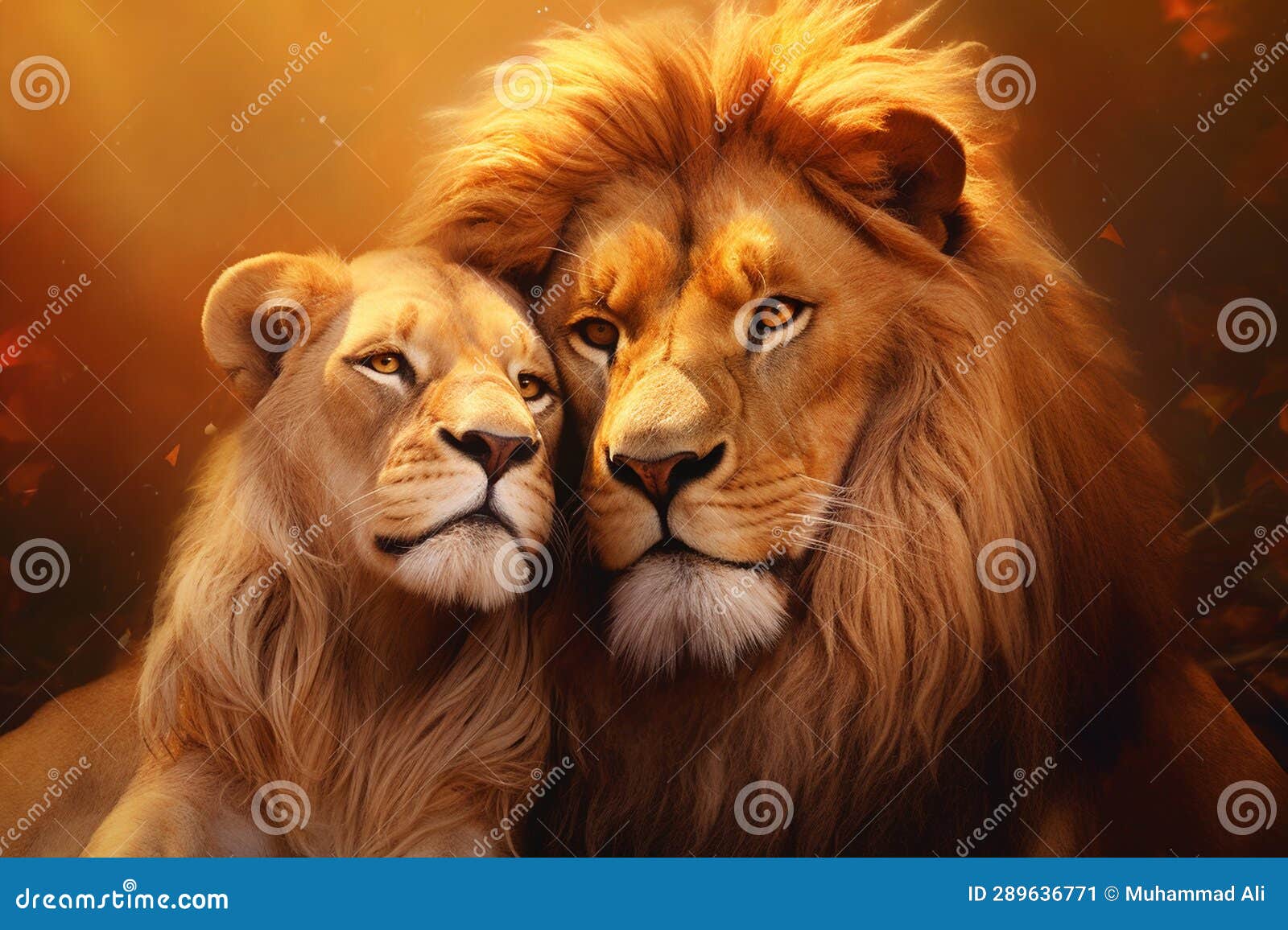Romantic Lions in Affectionate Embrace. Generative AI Stock Image ...