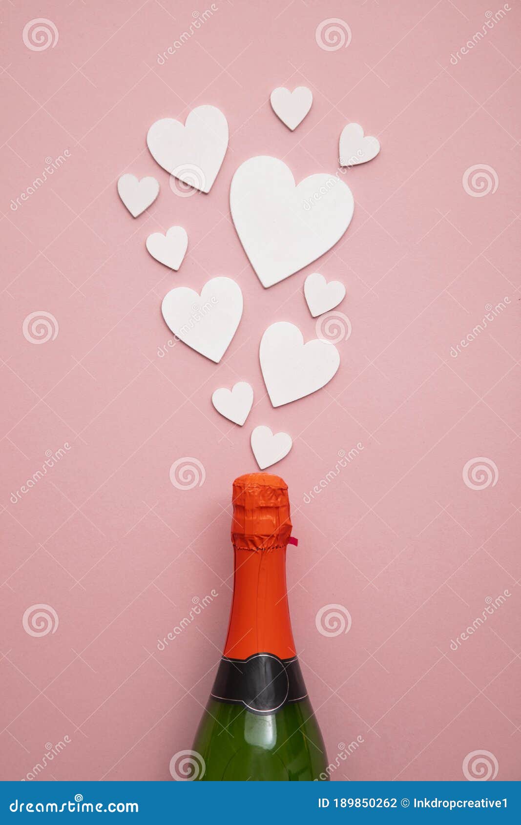 Romantic Love Hearts Exploding from a Bottle of Champagne Stock Photo ...